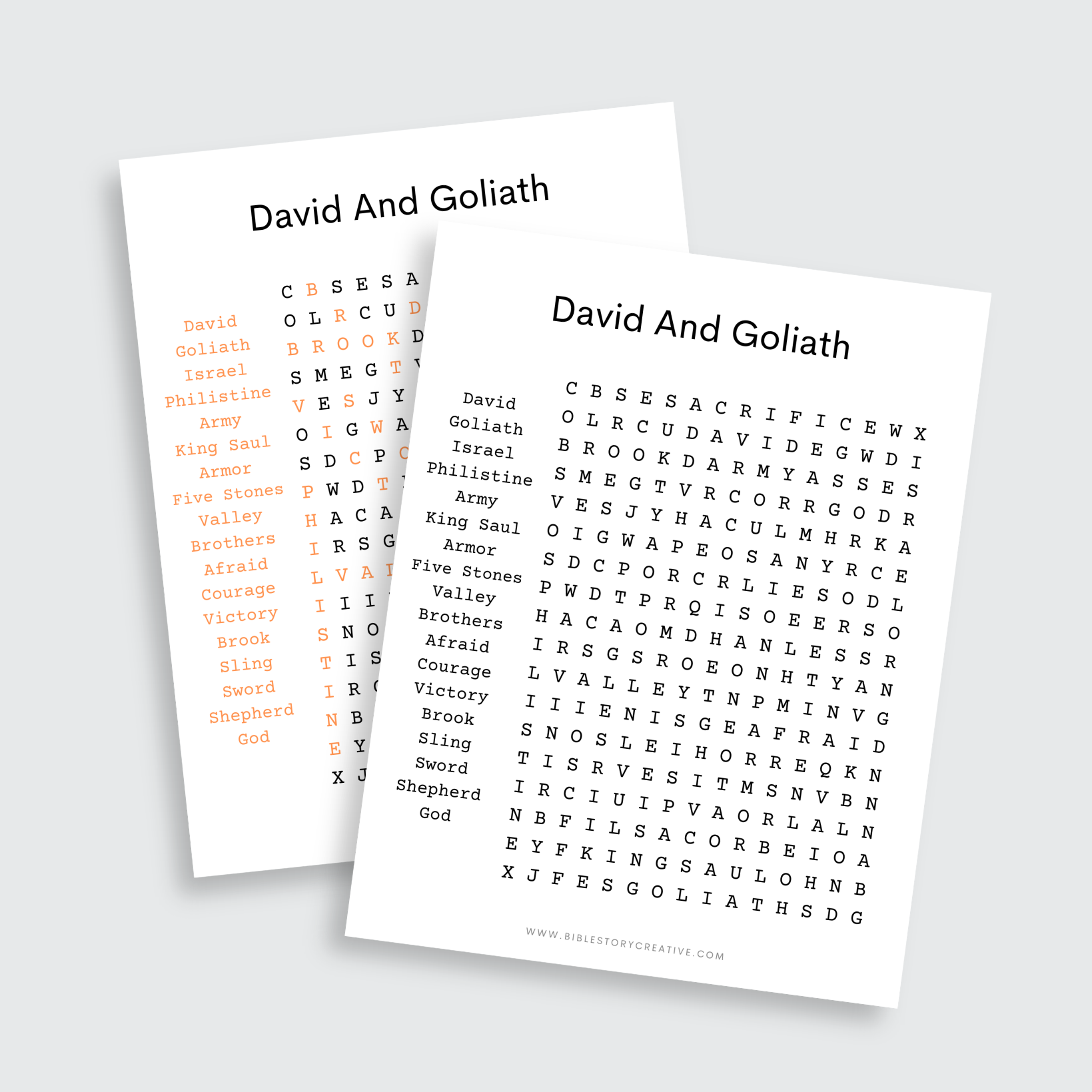 David and Goliath – Word Search - Survey - Bible Story Creative