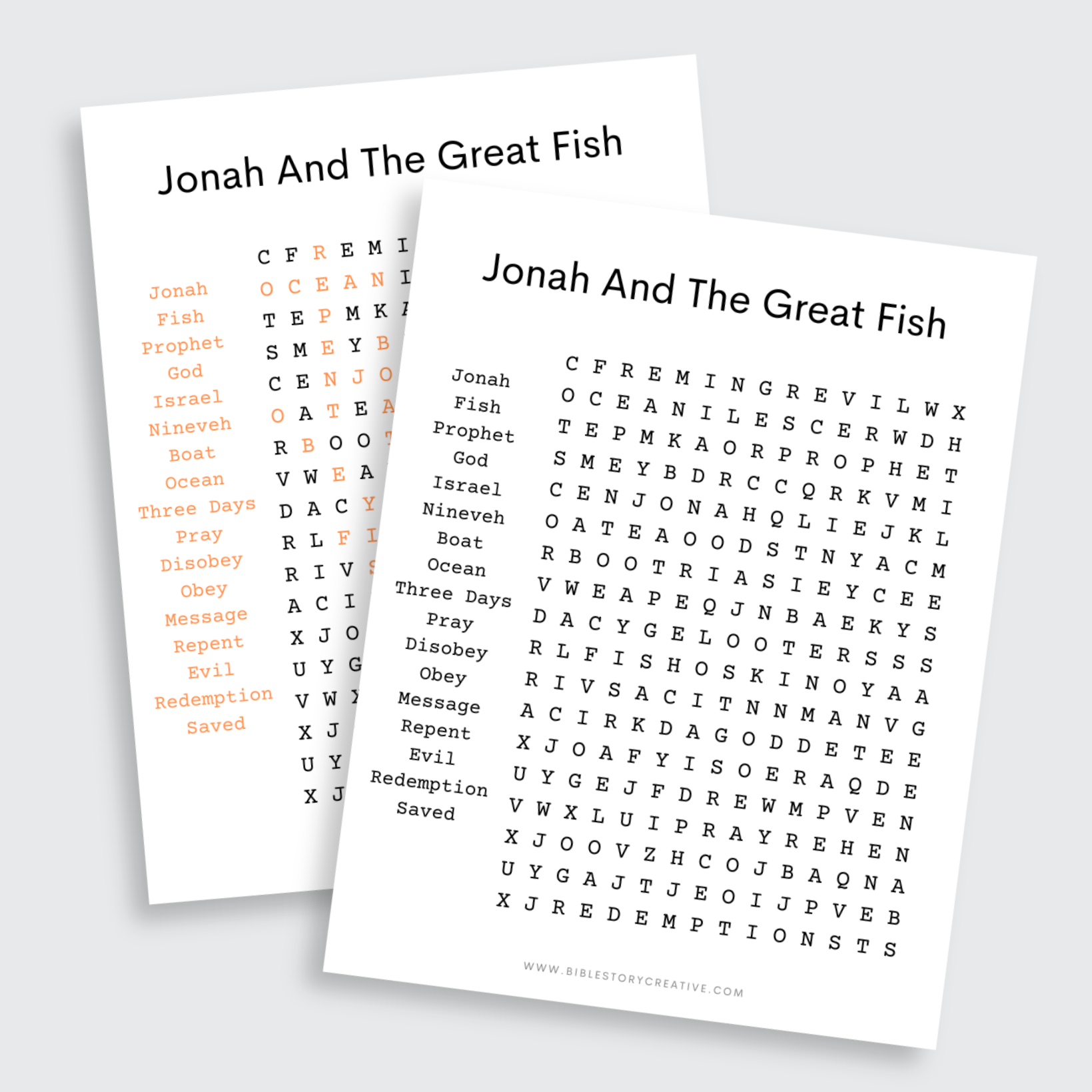 Jonah And The Great Fish | Word Search - Survey - Bible Story Creative